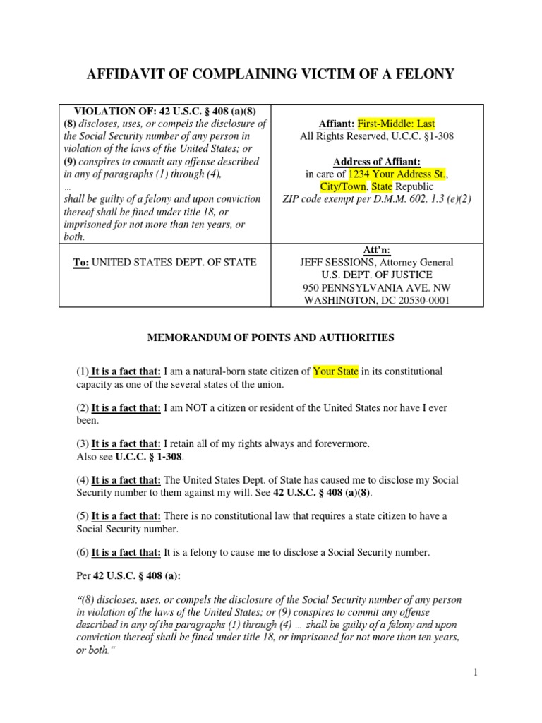 Felony Affidavit: Social Security Disclosure | PDF | Felony | U.S. State