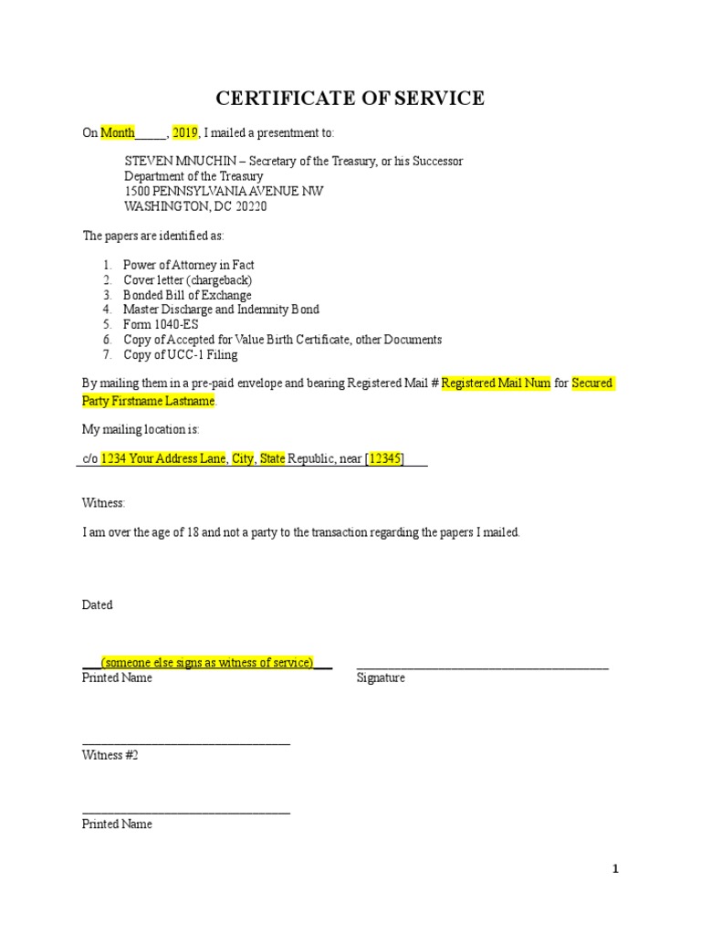 Certificate of Service Template | PDF