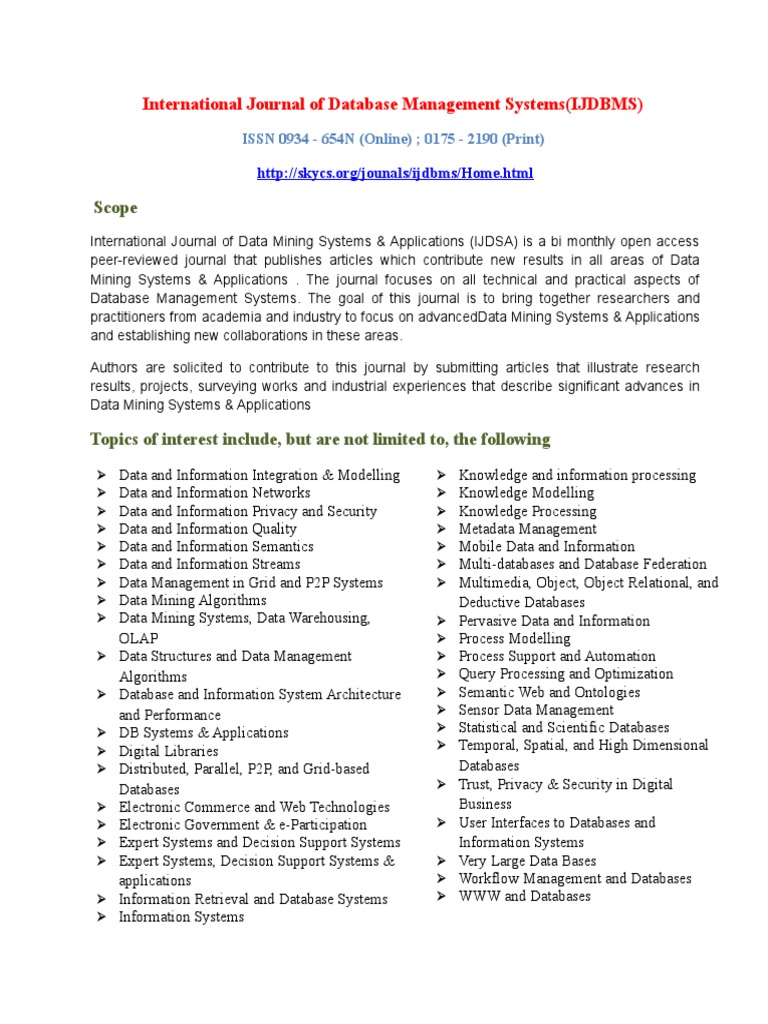 IJDBMS | PDF | Data Mining | Academic Journal