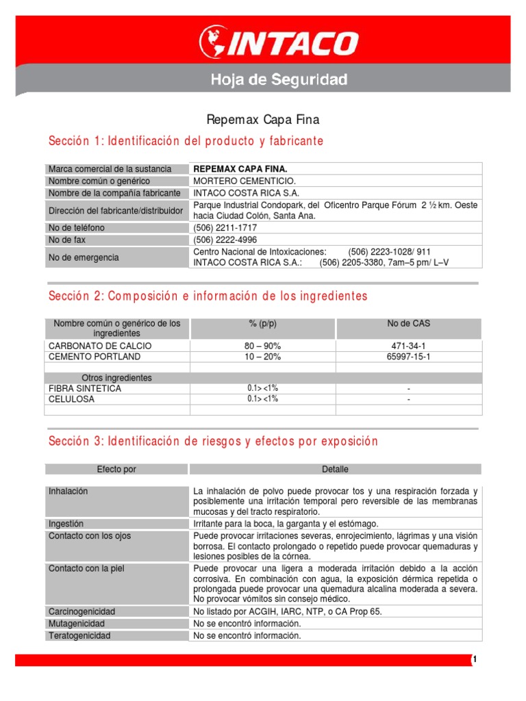 Hoja de Seguridad: Repemax Capa Fina | PDF | Dióxido de carbono | Oxígeno