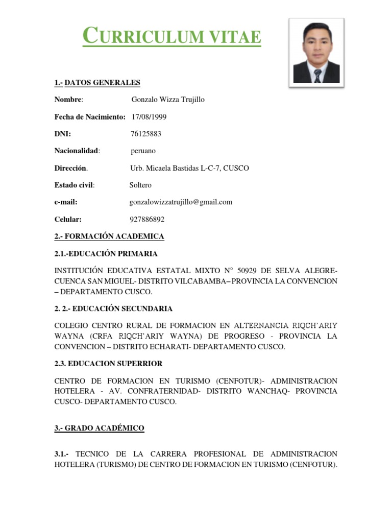 Gonzalo Curriculum Vitae | PDF | Modificación de comportamiento | Etapas educativas