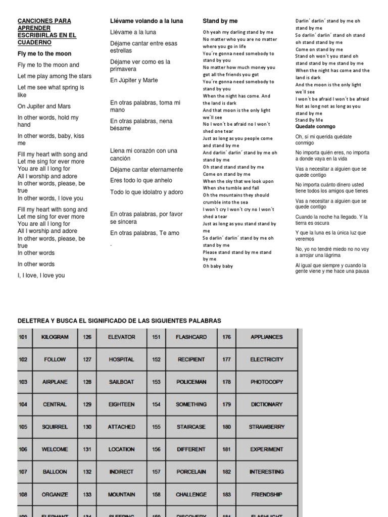 Canciones para Aprender Escribirlas en El Cuaderno | PDF | Spanish ...