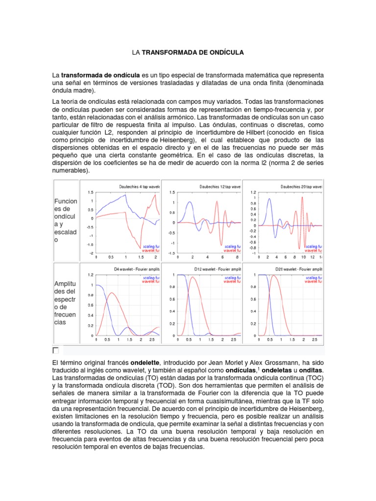 La Transformada de Ondícula | PDF | Wavelet | Física Matemática