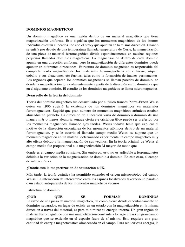 Dominios Magneticos | PDF | Ferromagnetismo | Magnetización