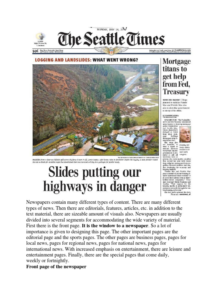 Front Page of The Newspaper | PDF | Newspapers | Typefaces