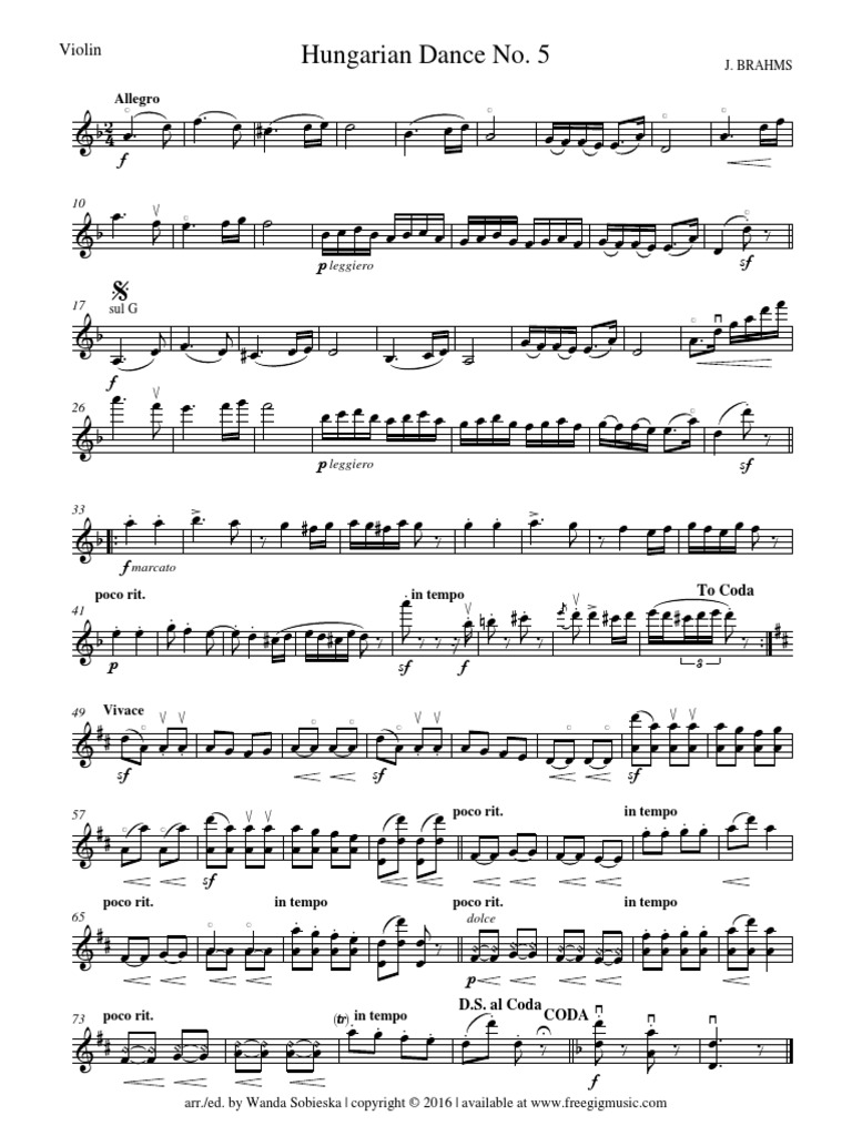 Hungarian Dance No. 5 J. Brams Violin Cello PDF | PDF | Tempo | Notation