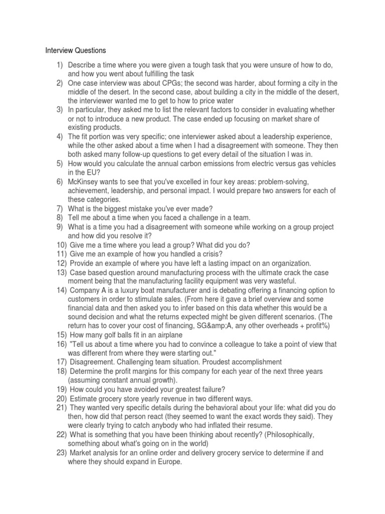 Interview Questions | PDF | Mc Kinsey & Company | Interview