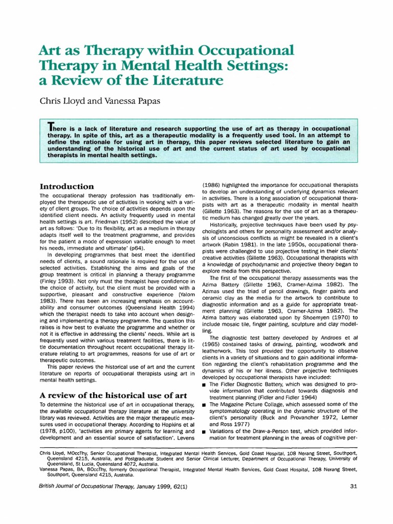 Literature Review - Art Therapy | PDF | Occupational Therapy | Art Therapy