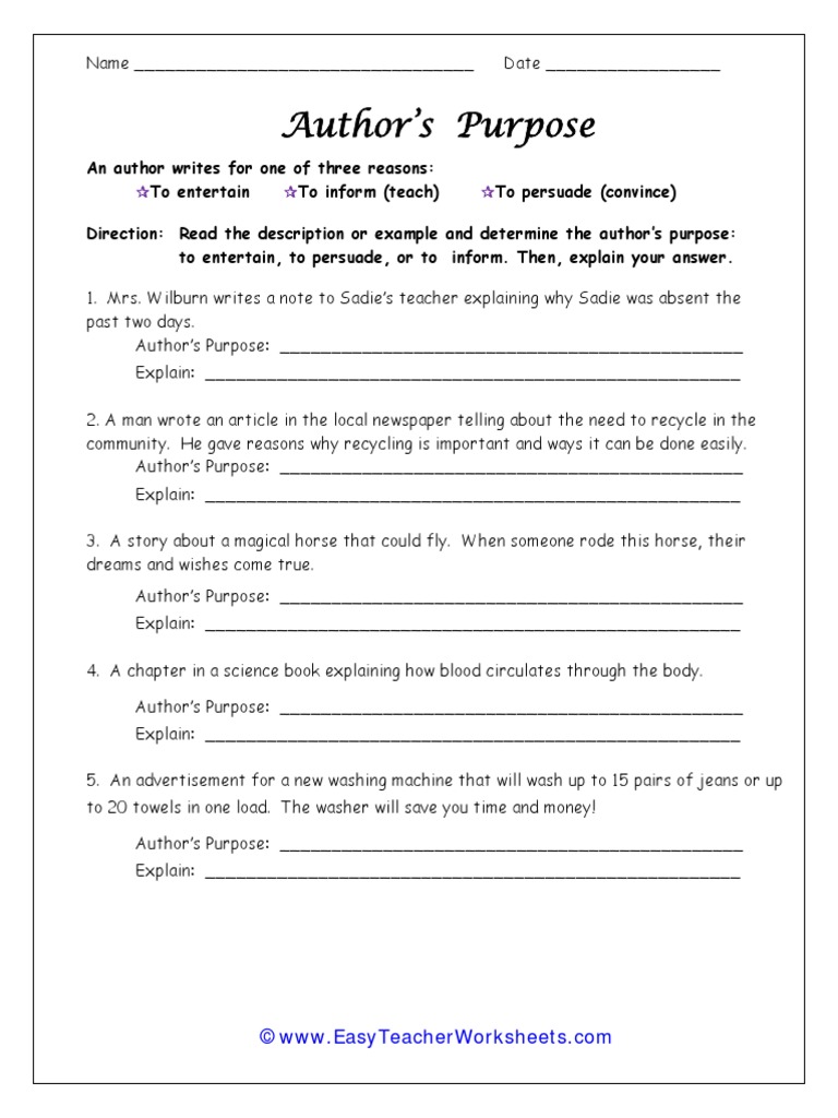 Authors Purpose Worksheet2 PDF | PDF