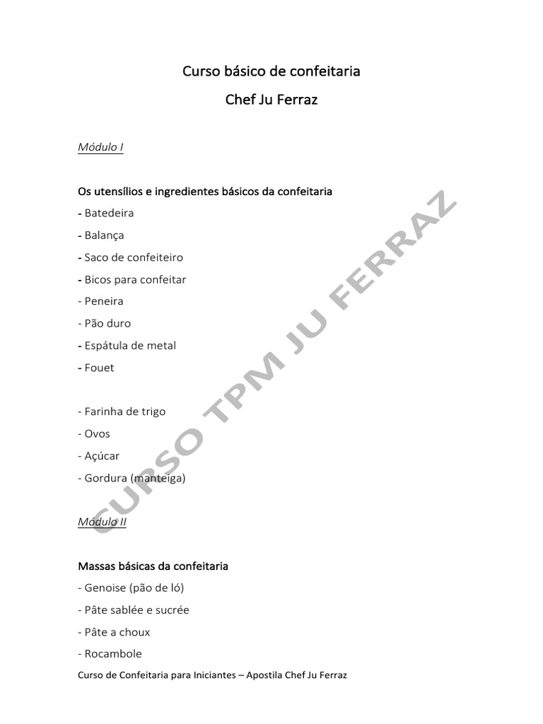 Curso Básico De Confeitaria Pdf Pães Chocolate