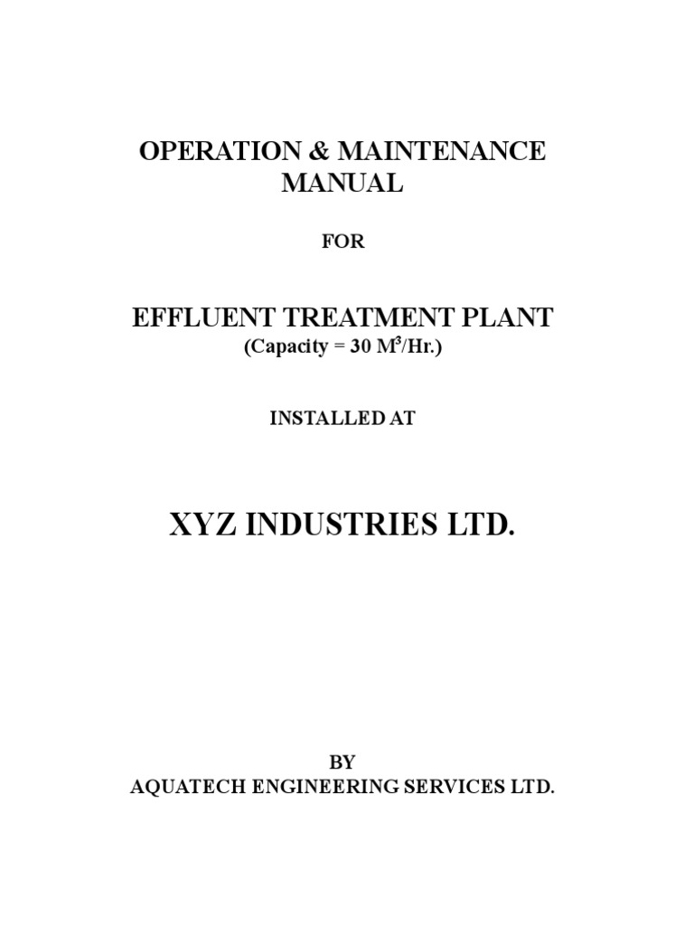 Xyz Industries LTD.: Operation & Maintenance Manual | PDF | Sewage ...