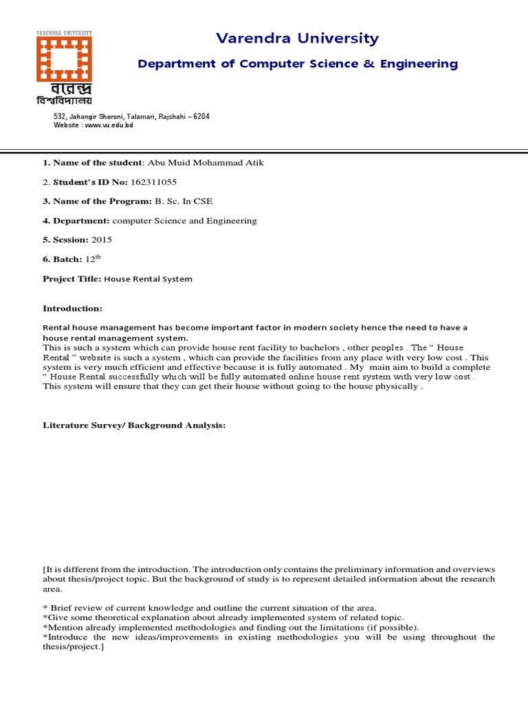 Varendra University: Department of Computer Science & Engineering | PDF | System | Science