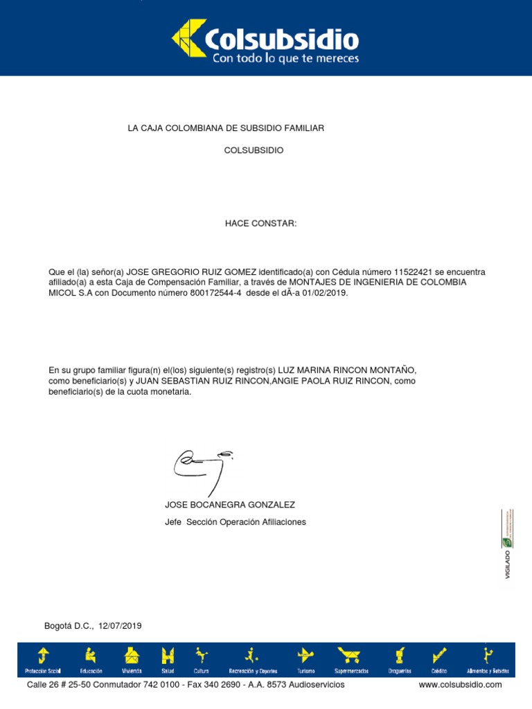 Certificado Laboral Colsubsidio Ejemplos En Word Y Pdf Combine