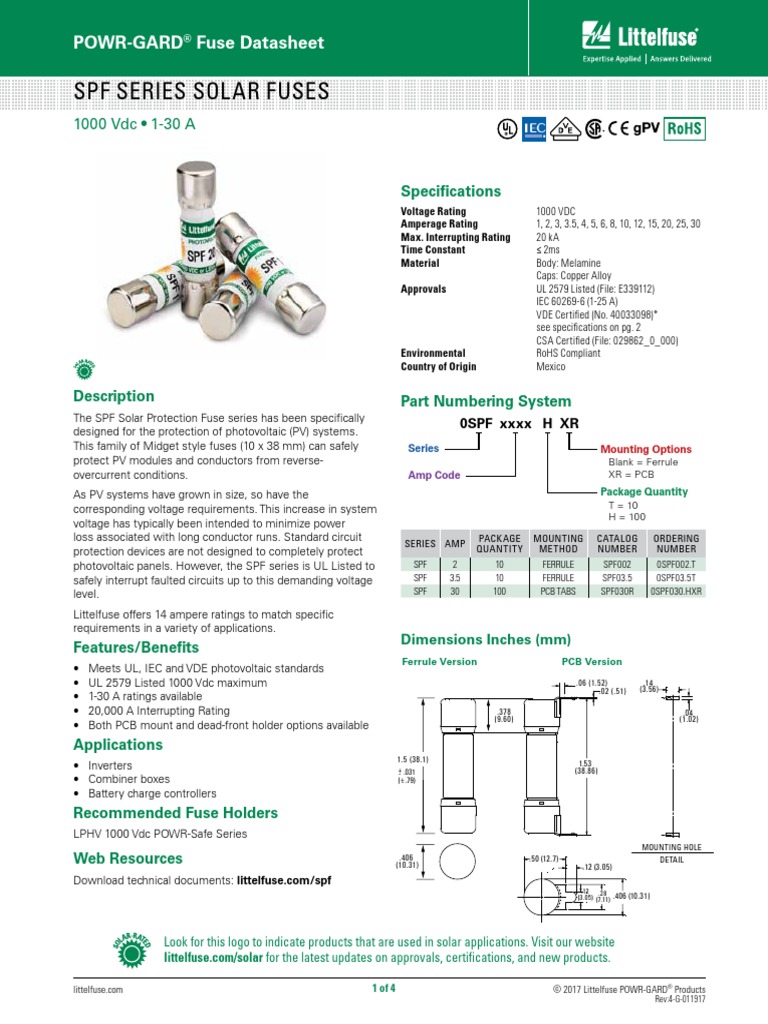 Littelfuse - Cátalogo de Fusibles Instalaciones Fotovoltaicas | PDF ...