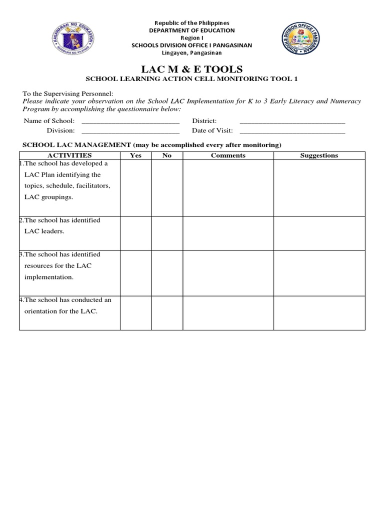 ELLN LAC Monitoring Tool | PDF | Facilitator | Communication