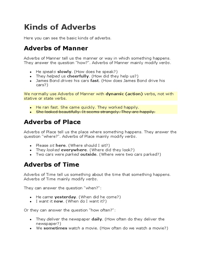 Adverbs: A Quick Guide | PDF