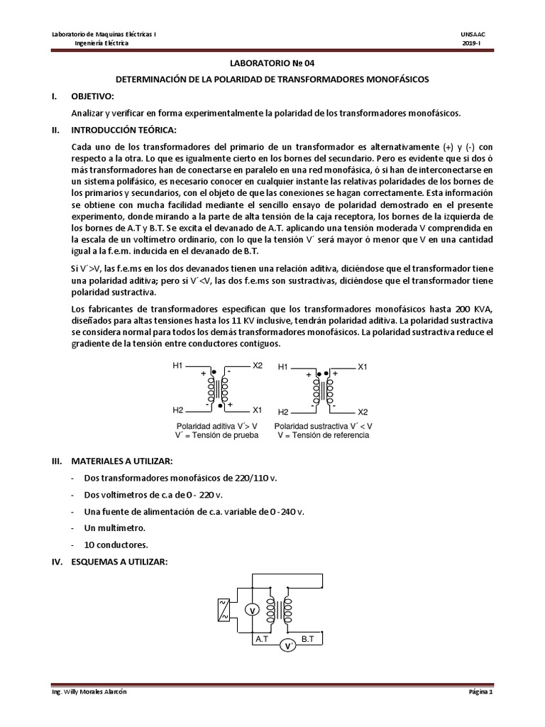3 Determinacion de La Polaridad de Transformadores Monofasicos | PDF | Voltio | Transformador