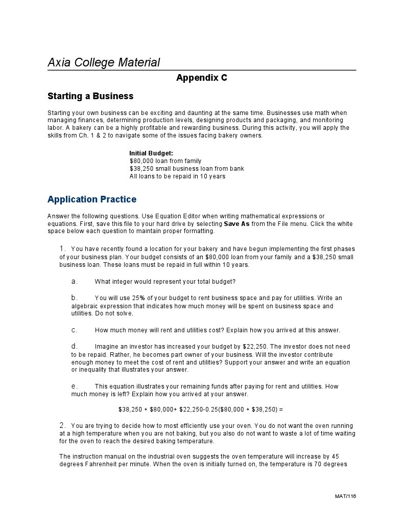 Mat116 Appendix C | PDF | Baking | Equations