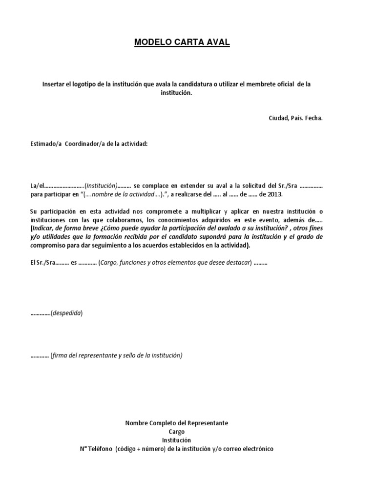 Modelo Carta Aval | PDF