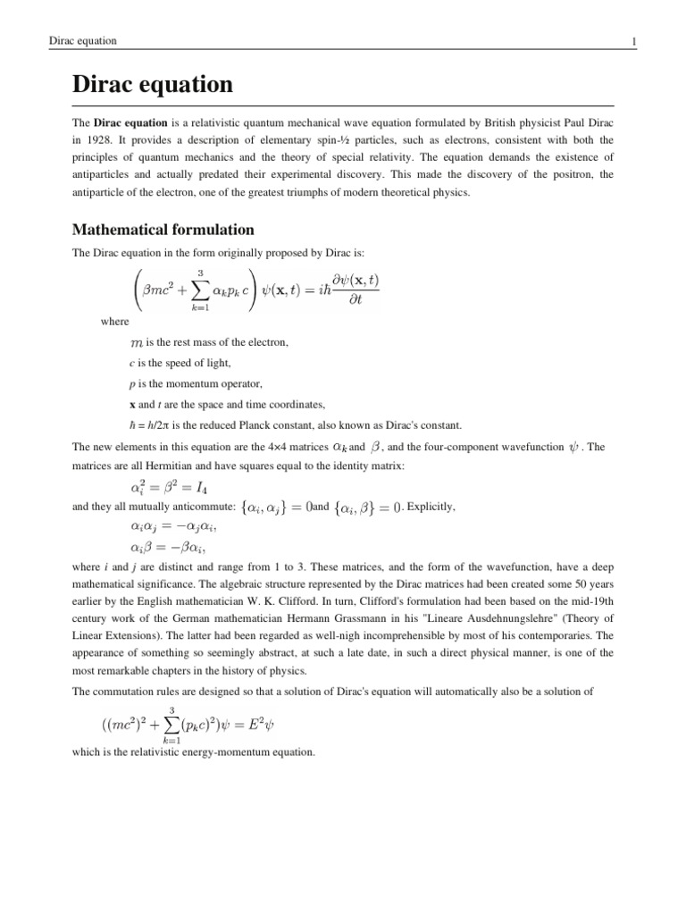 Dirac Equation | PDF | Wave Function | Field (Physics)