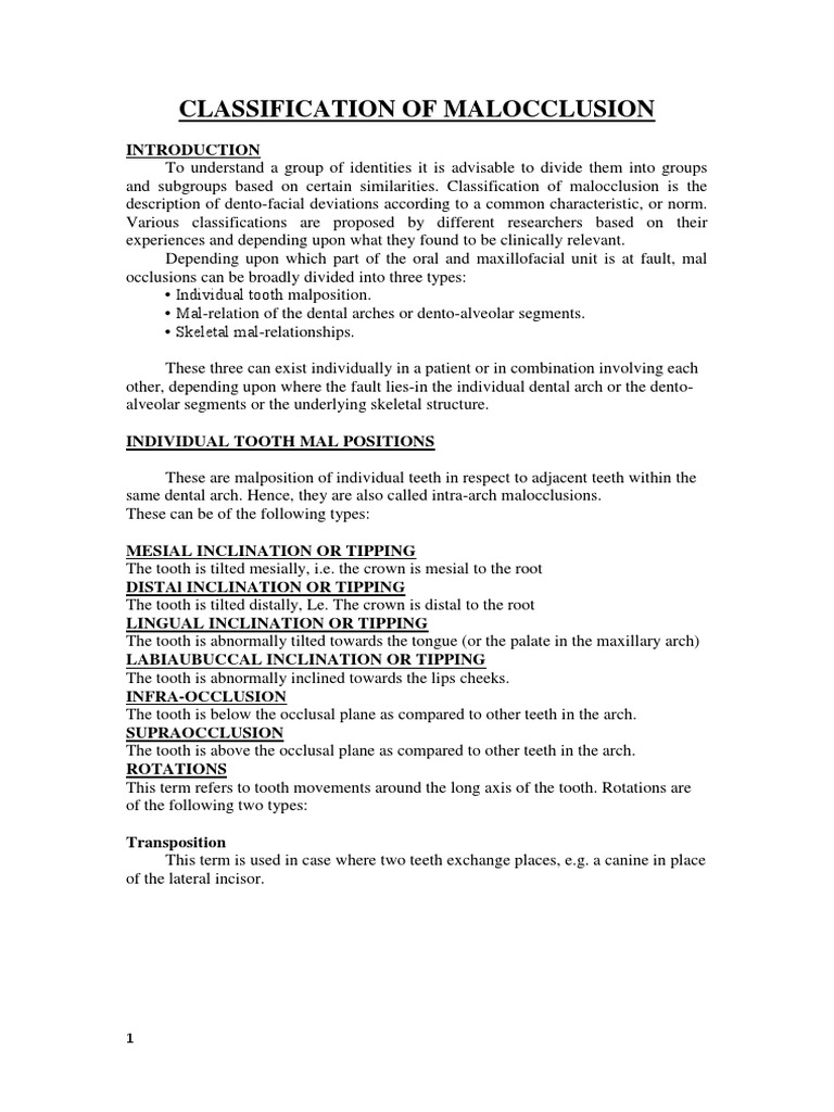 Classification of Malocclusion | PDF | Orthodontics | Tooth