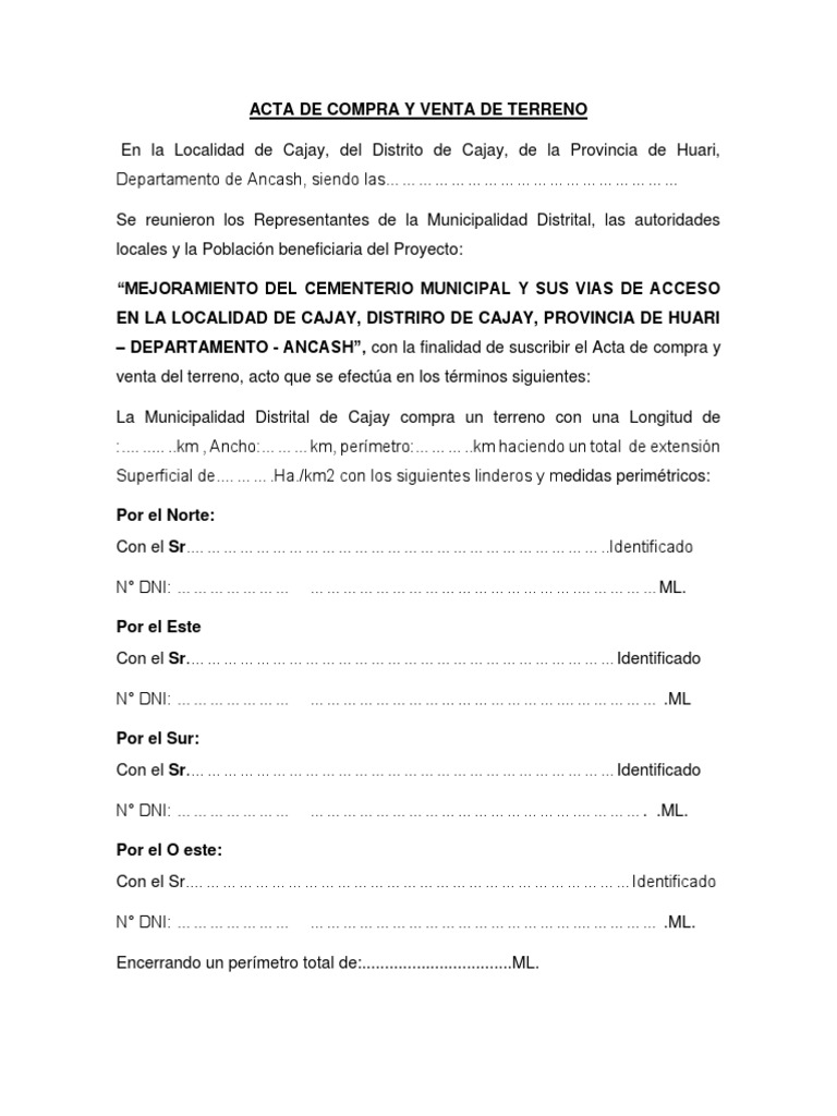 Acta de Compra y Venta de Terreno | PDF | Derecho