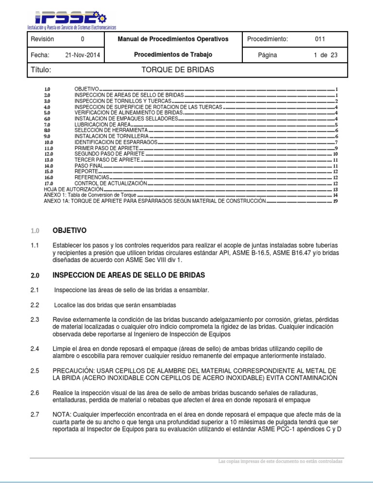 Procedimiento de Torque de Bridas | PDF | Tornillo | Lubricante