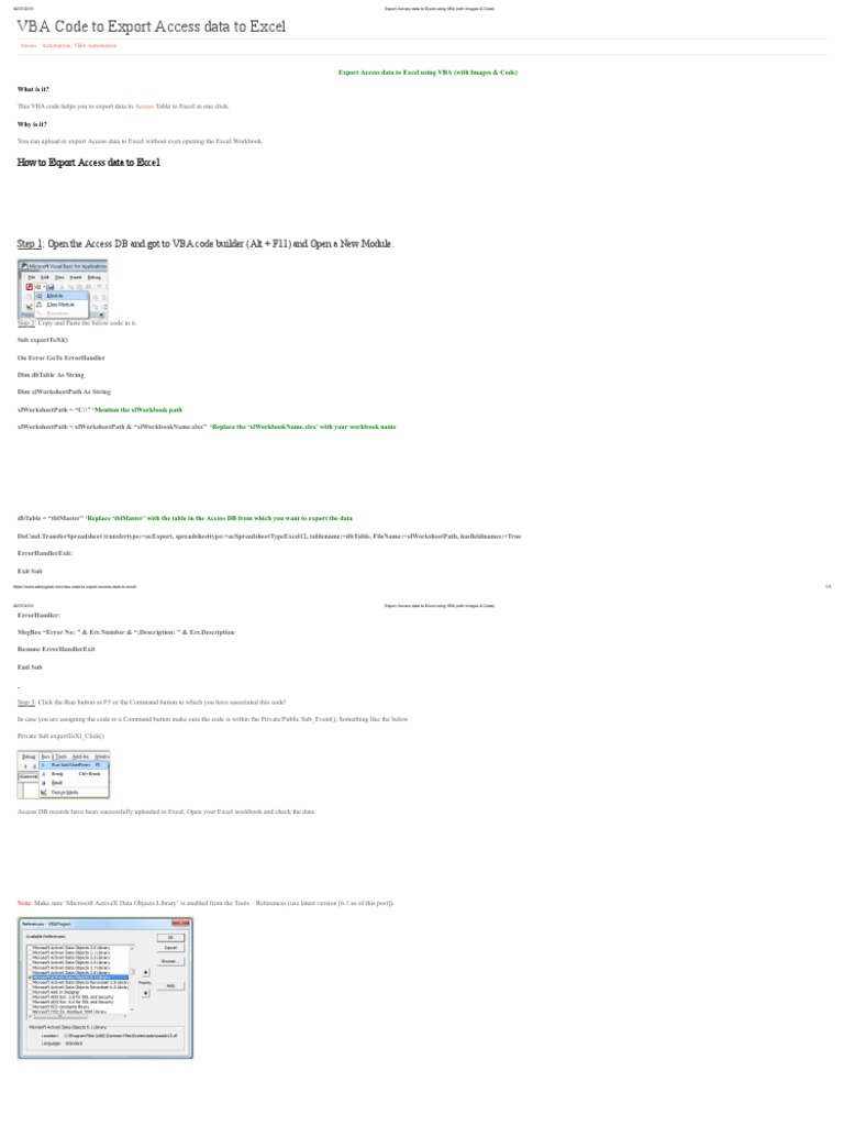 Export Access Data To Excel Using Vba With Images And Code Pdf Visual Basic For Applications