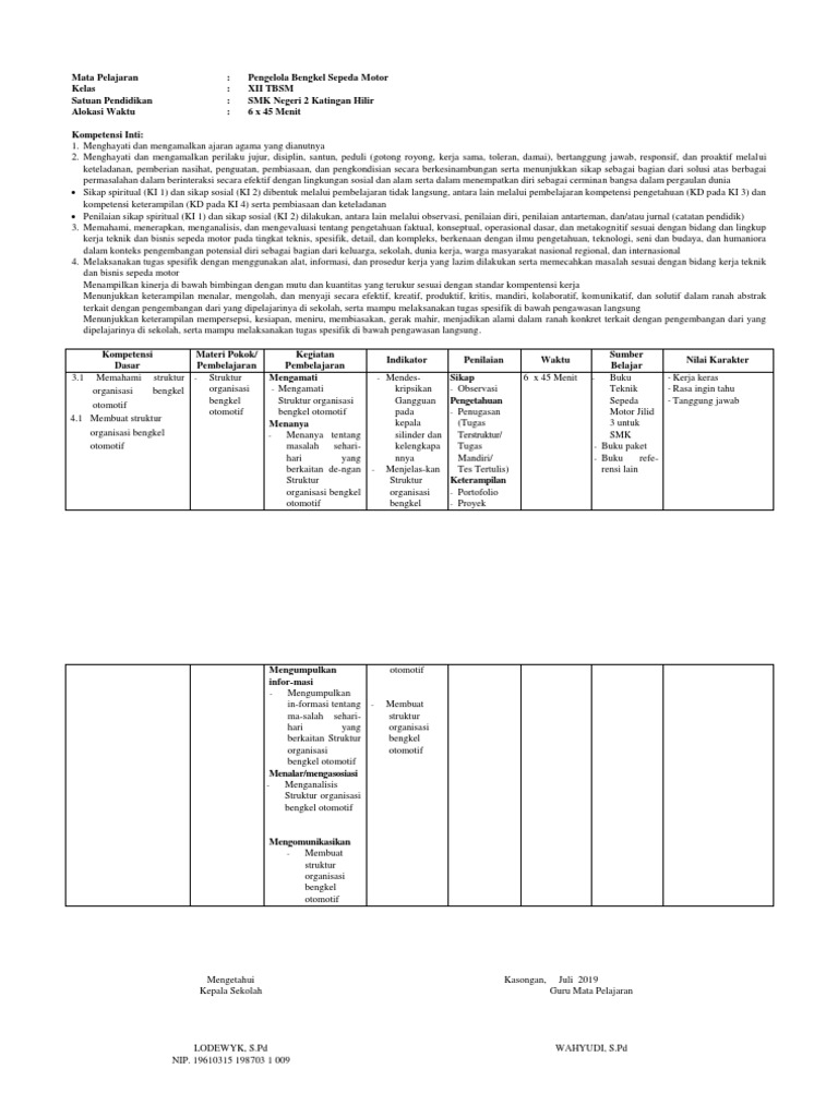 Silabus Pengelola Bengkel Sepeda Motor | PDF | Bisnis | Komputer