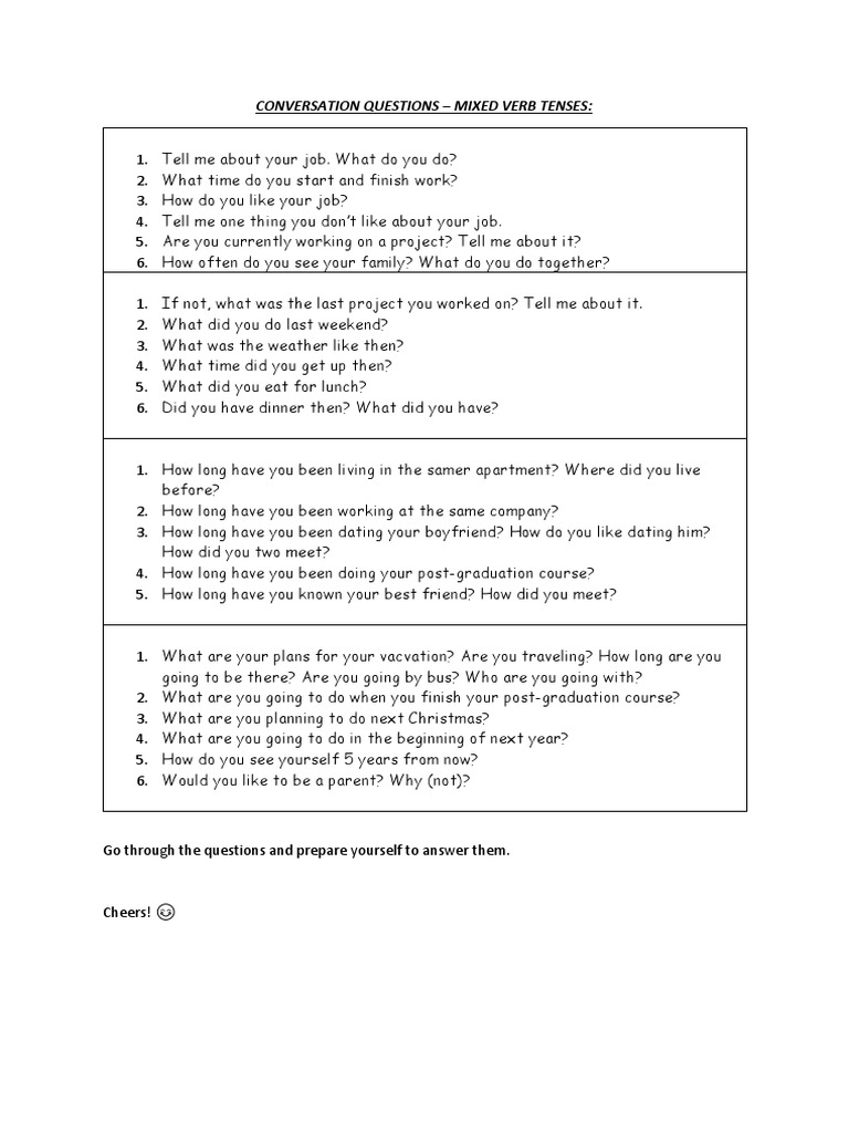 Mixed Tense Conversation Questions | PDF
