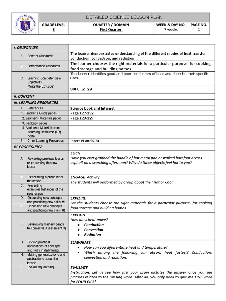Heat Transfer Lesson Plan for Grade 8 | PDF | Heat | Lesson Plan