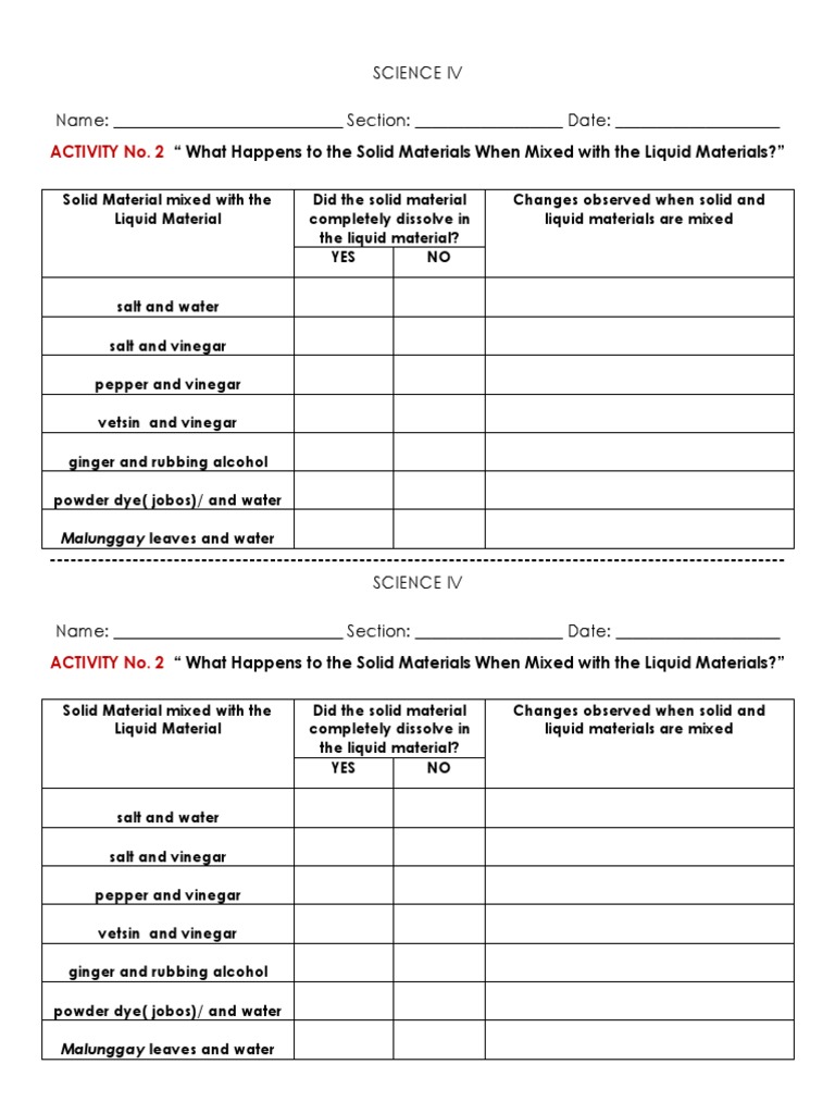 Solid Mixed With Liquid | PDF | Chemistry | Materials