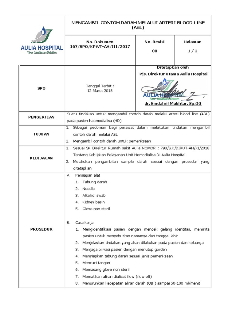 Mengambil Sample Darah Melalui Arteri Blood Line | PDF