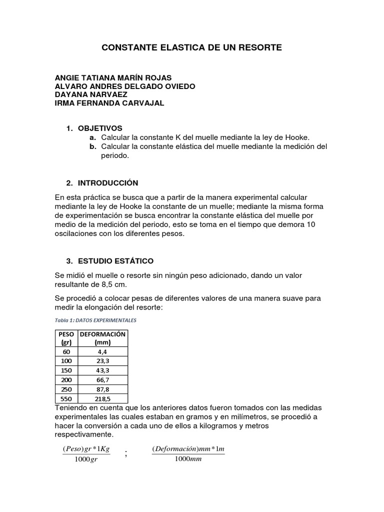 Constante Elastica de Un Resorte | PDF | Máquinas | Mecanica clasica