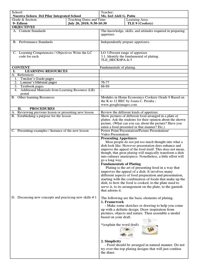 Ize Detailed Lesson Plan First Q | PDF | Foods | Clock