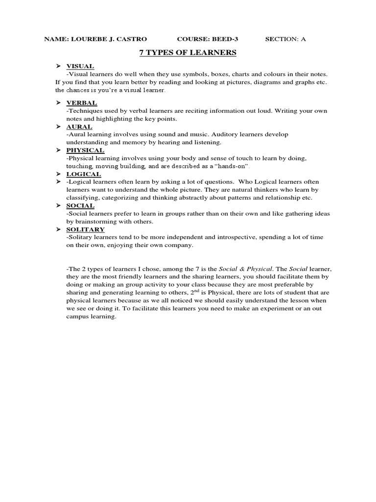7 Types of Learners | PDF