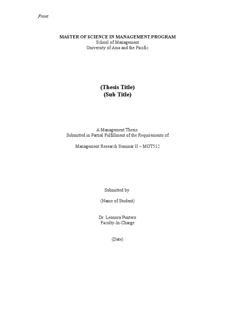 MSc in Management Thesis Overview | PDF