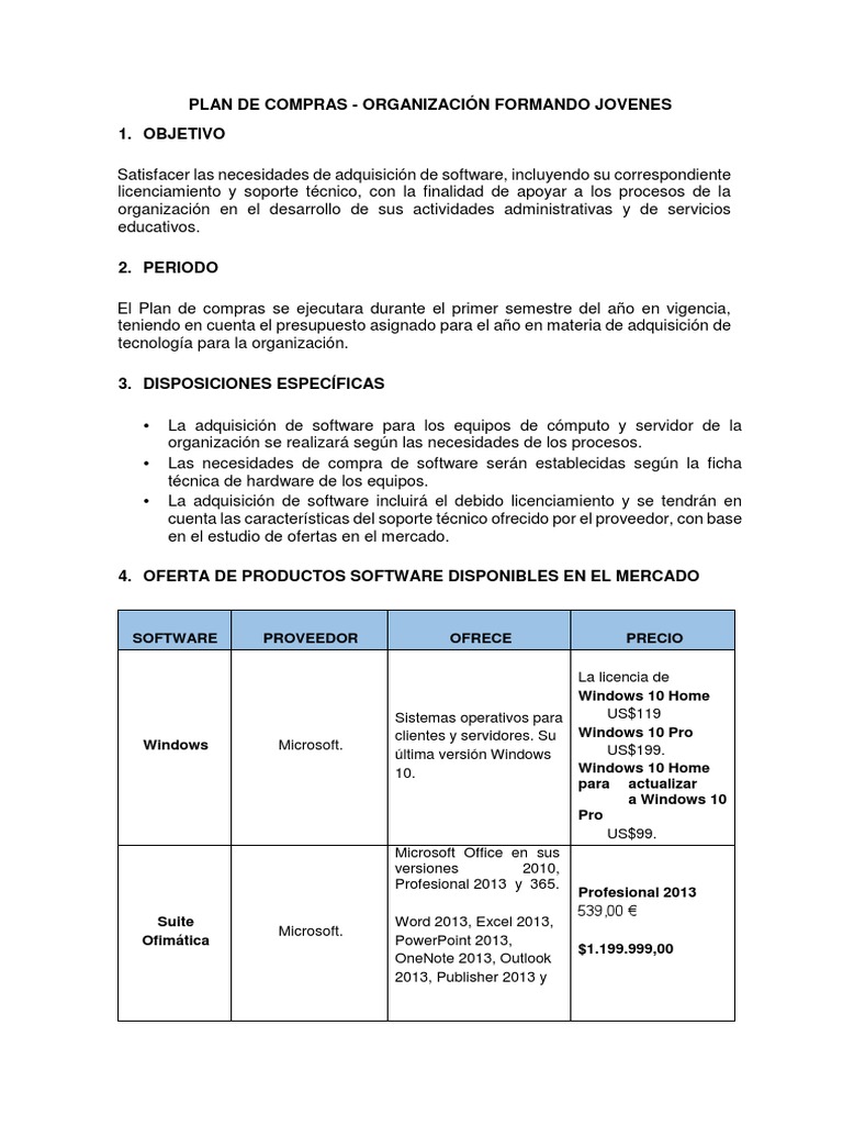 AA1-EV 4plan de Compra de Software | PDF | Microsoft Office | Microsoft ...