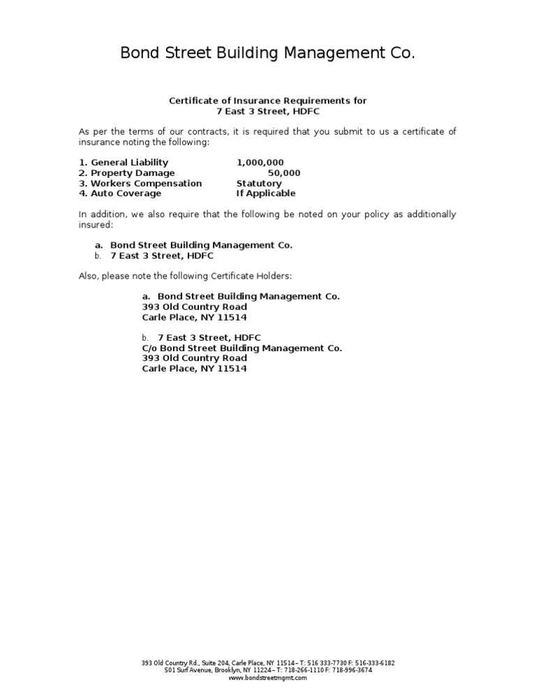 Certificate of Insurance Requirements | PDF