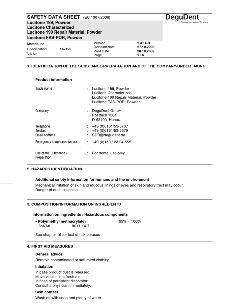 Lucitone 199 Safety Data Sheet | PDF | Water | Carbon