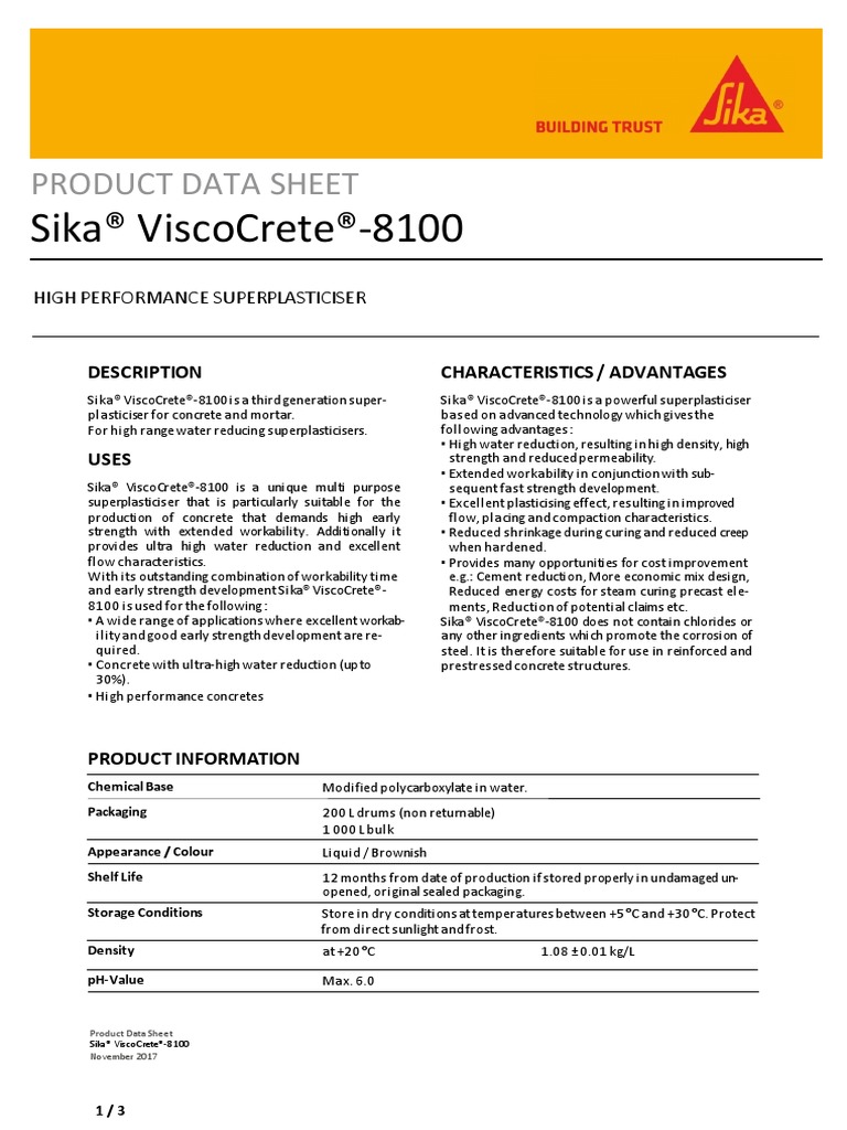 PDS Sika ViscoCrete-8100 en | PDF | Concrete | Materials