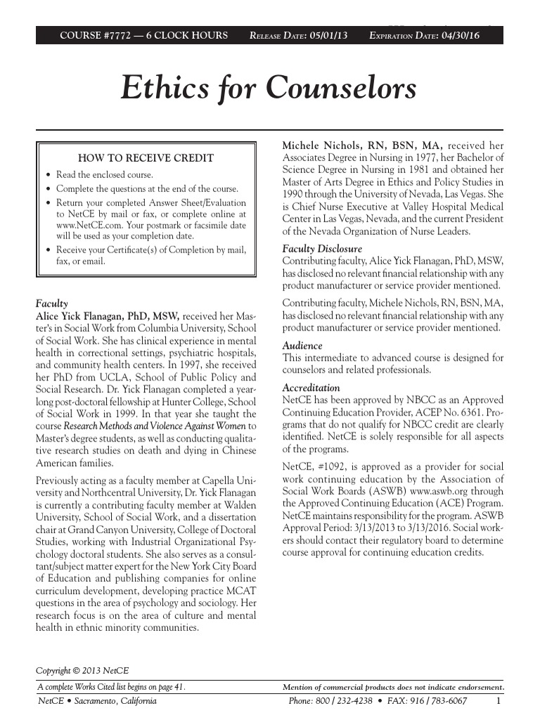 Ethics For Counsellors | PDF | Counseling Psychology | Value (Ethics)