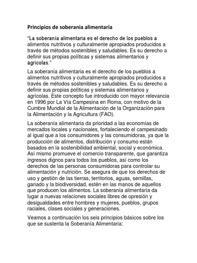 Principios de Soberania Alimentaria | PDF | Alimentos | Agricultura