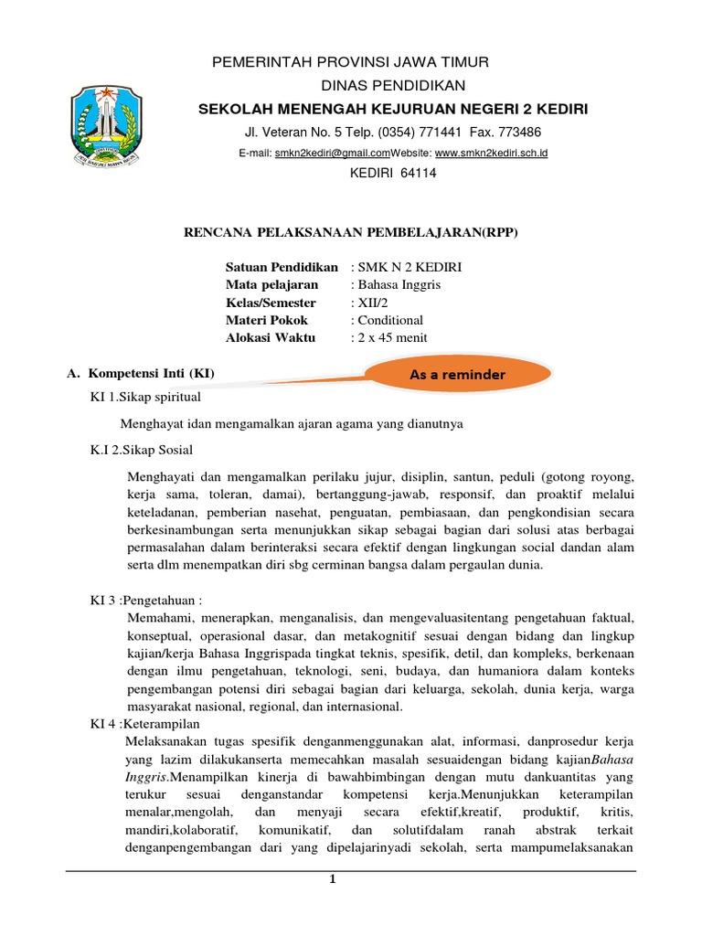 RPP Bahasa Inggris SMK XII | PDF