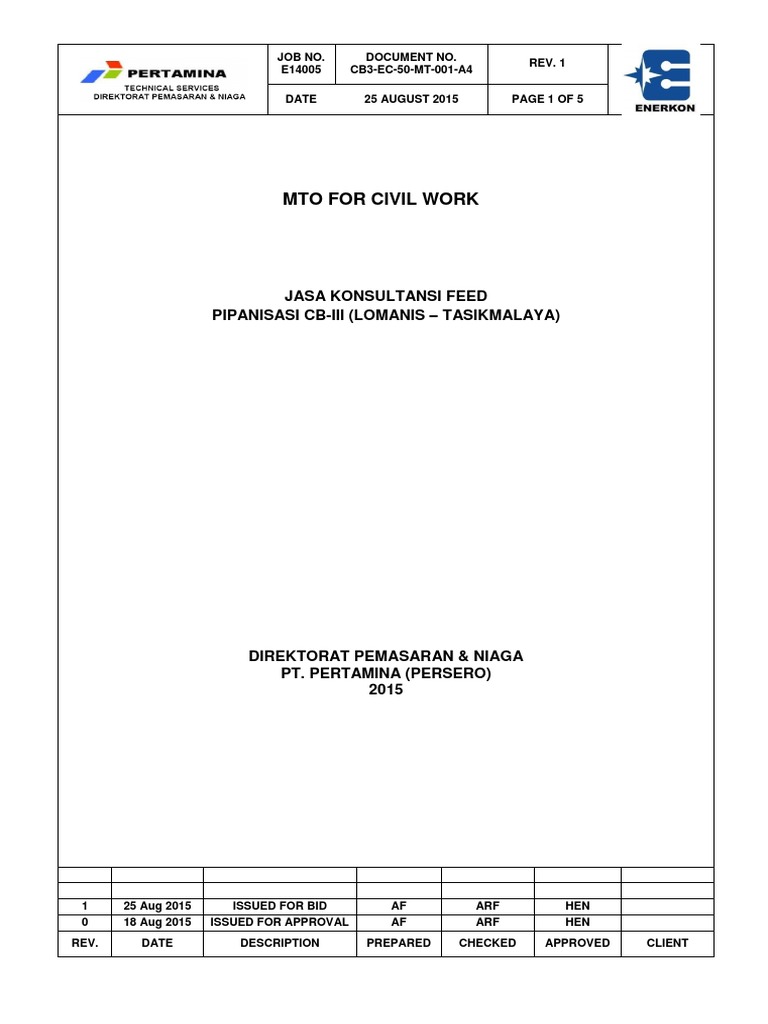 Cb3 Ec 50 MT 001 A4 Rev.1 Mto For Civil Work | PDF | Concrete | Pipe ...