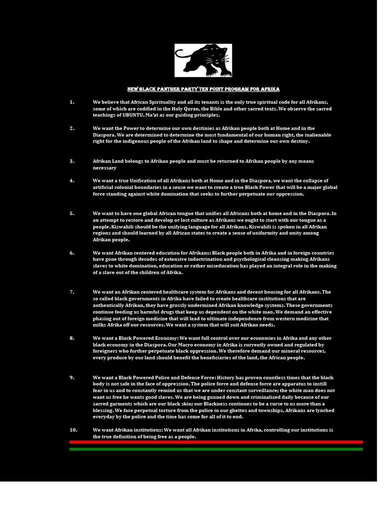 New Black Panther Party Ten Point Program For Afrika | PDF