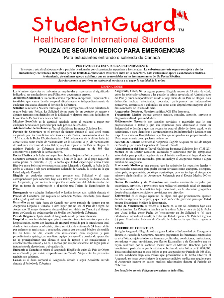 ILAC SeguroMedico Estudiantes Student Guard Esp | PDF | Póliza de ...