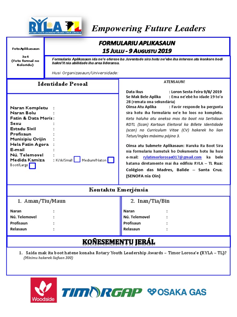Formulariu Aplikasaun Ryla-Tl 15072019 | PDF