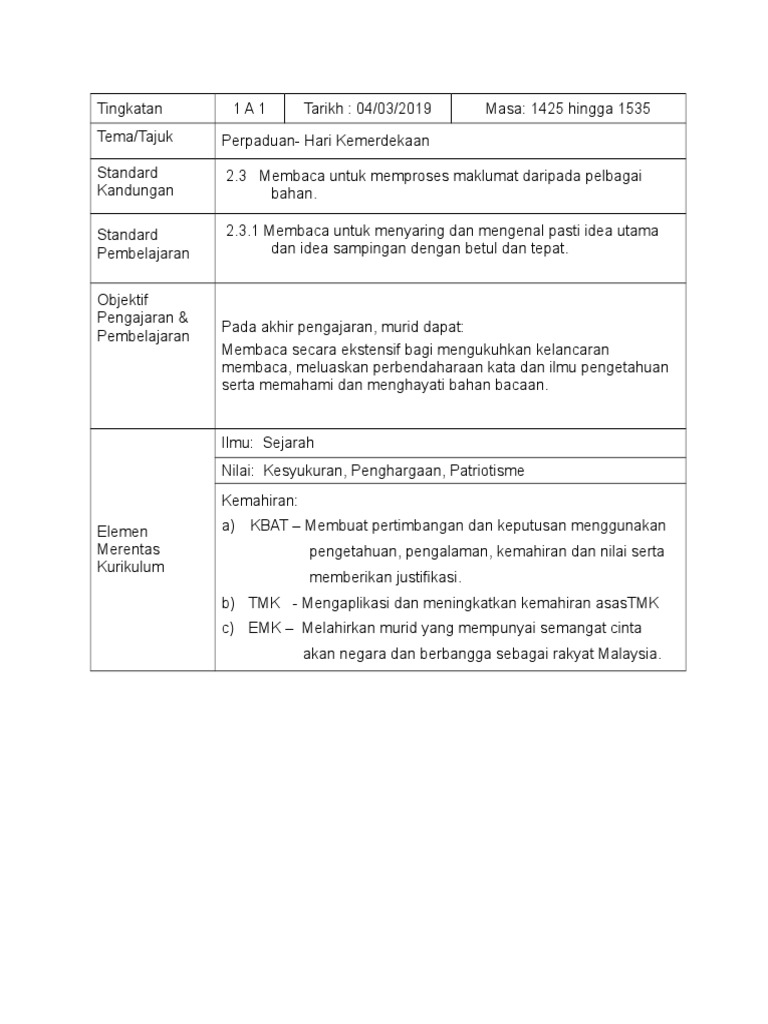 4) RPH Inkuiri BM Ting 1 Latihan Dalam Kumpulan | PDF