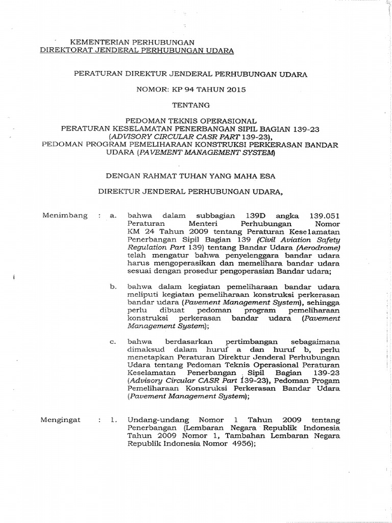 Peraturan Dirjen Hubud Nomor KP 94 TAHUN 2015 PDF | PDF